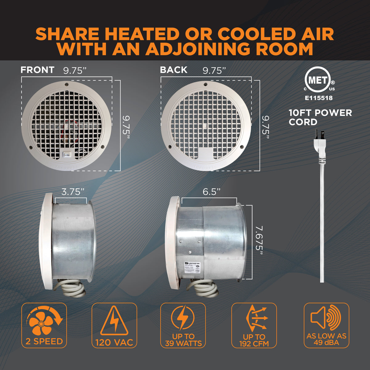 THRUWALL™ 2-SPEED ROOM TO ROOM TRANSFER FAN™ | TW108 – Suncourt Inc.